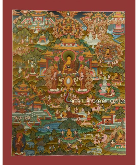 Life story Buddha Thanka hand painted depicts the life of Siddhartha ...