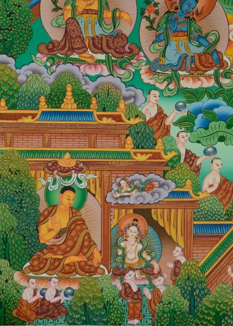 Amitabha Buddha Thangka At Sukhavati known as the Pure Land.