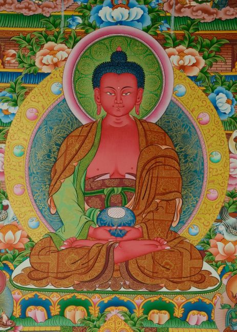 Amitabha Buddha Thangka At Sukhavati known as the Pure Land.
