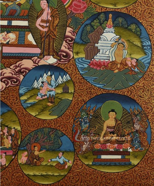 Buddha life Thangka represent life story of Gautama Buddha the founder ...