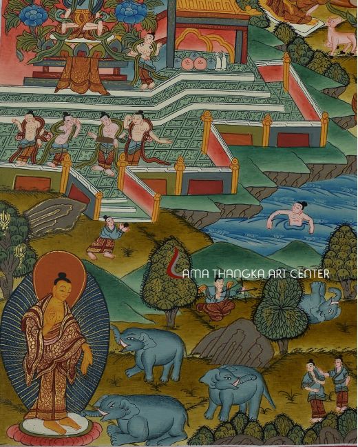 Life story Buddha Thanka hand painted depicts the life of Siddhartha ...