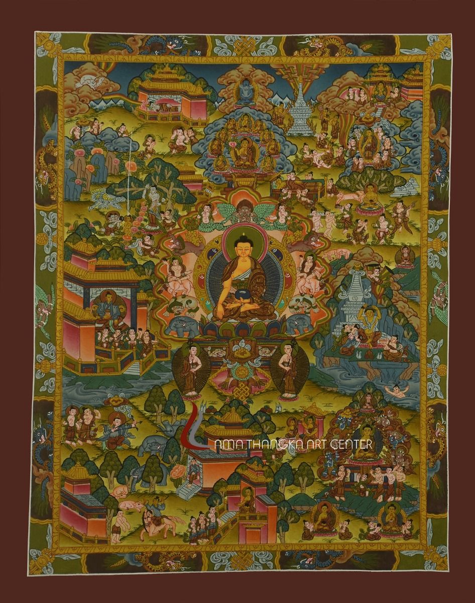 Buddha Life Story Thangka painting for ambiance of balance and ...