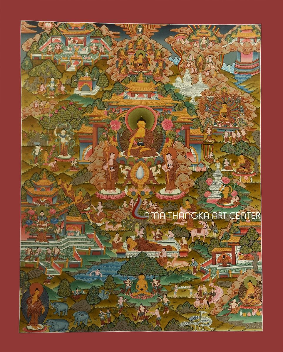 Life story Buddha Thanka hand painted depicts the life of Siddhartha ...