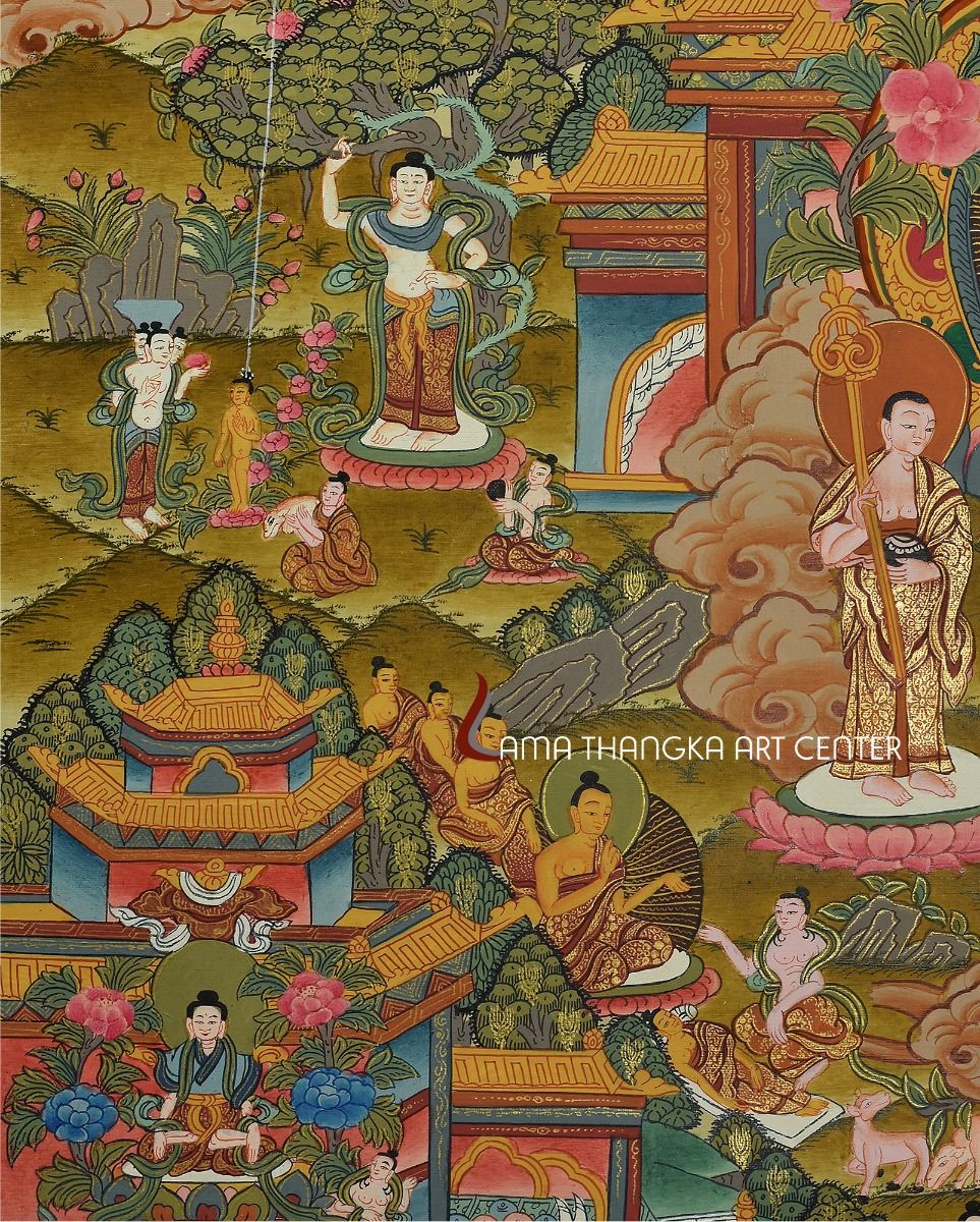Life story Buddha Thanka hand painted depicts the life of Siddhartha ...
