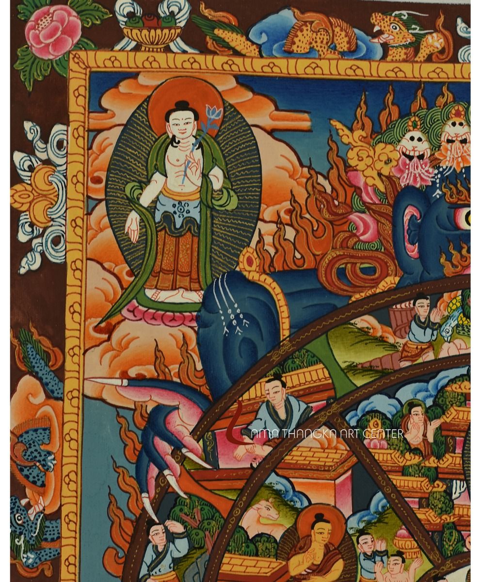 Wheel of life thangka represent never-ending human life cycle.
