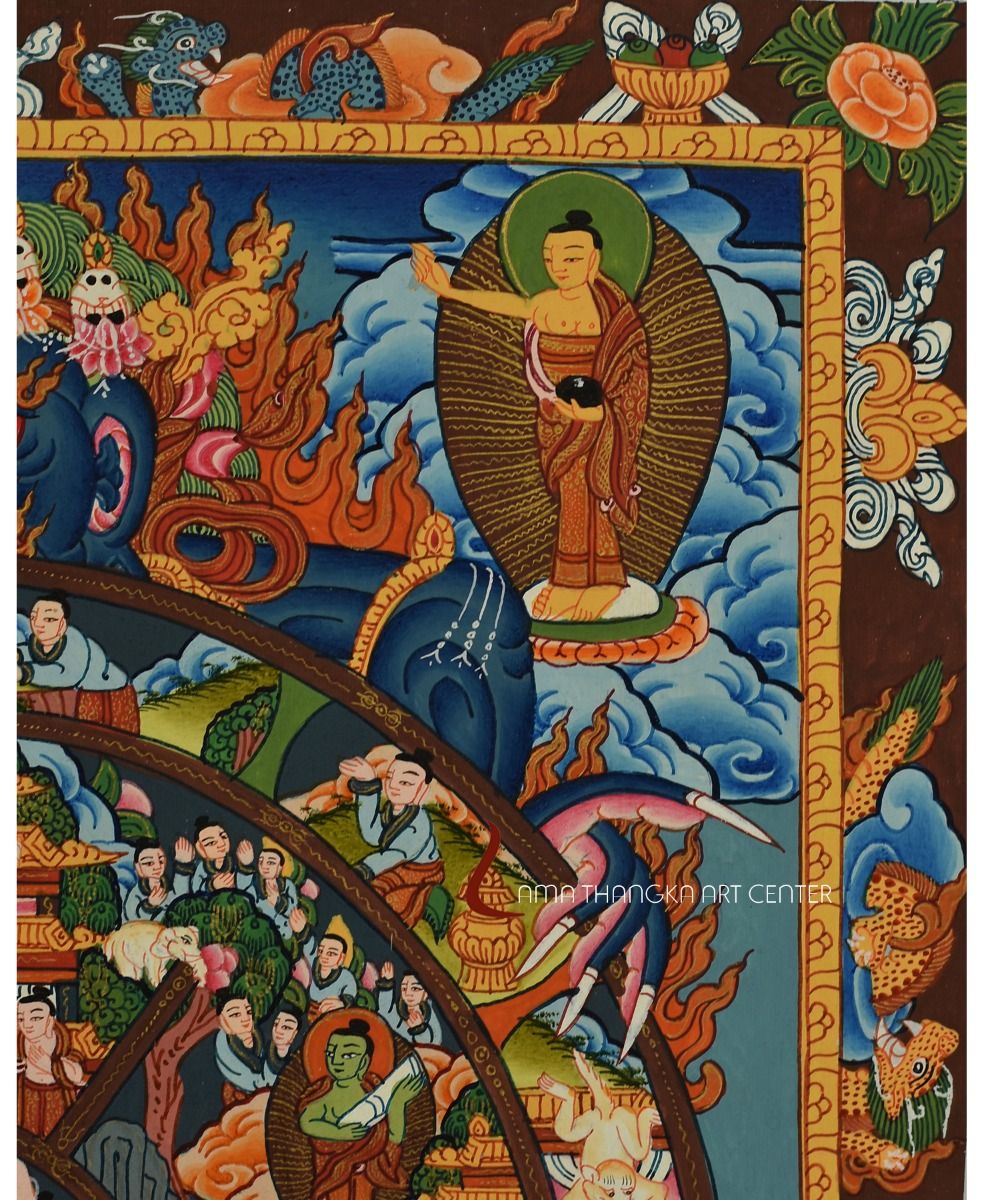 Wheel of life thangka represent never-ending human life cycle.