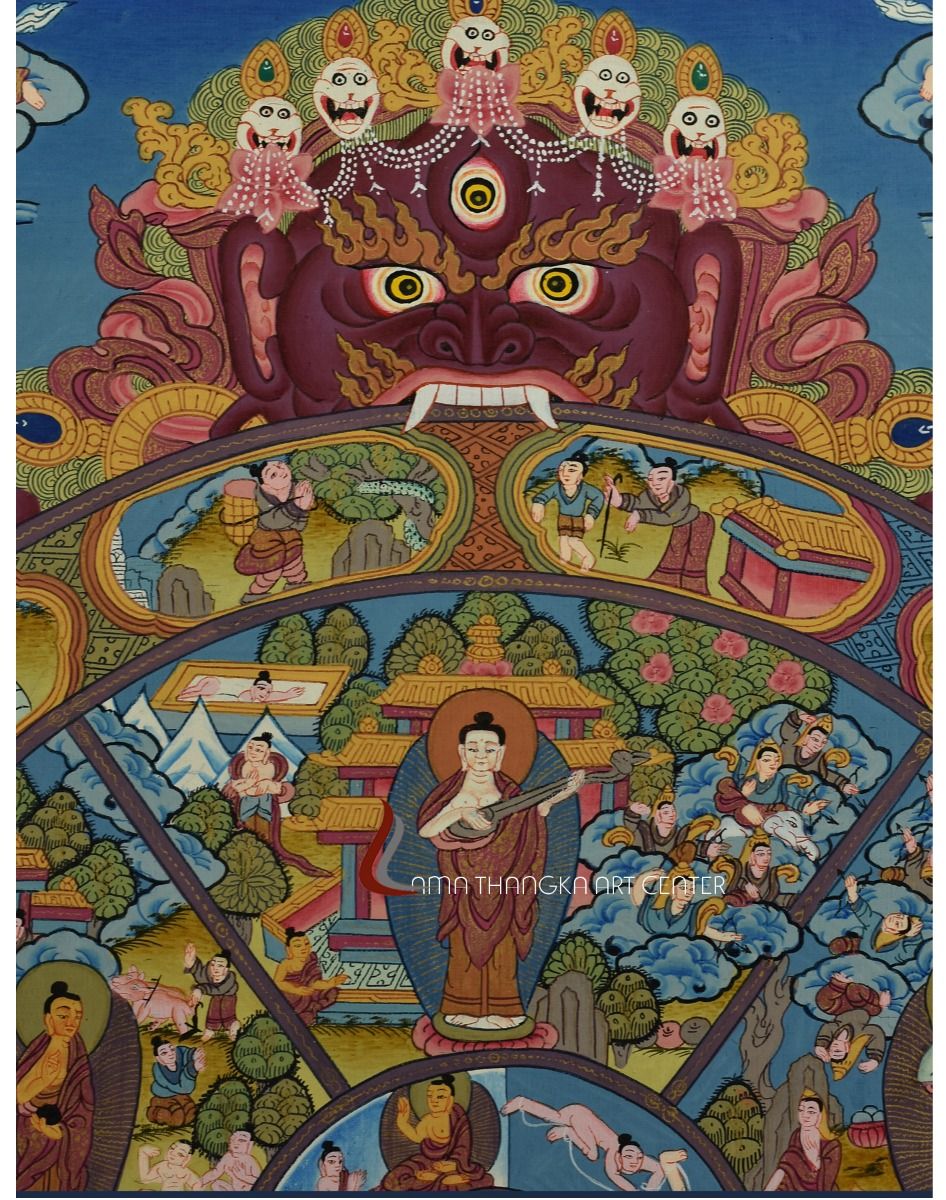Tibetan style wheel of life thanka painting hand painted by master ...